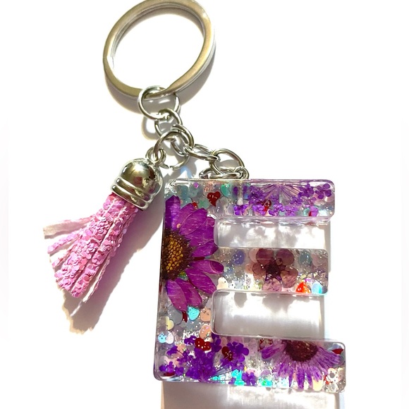 Accessories | Purple Pressed Flower Resin Letter E Keychain | Poshmark